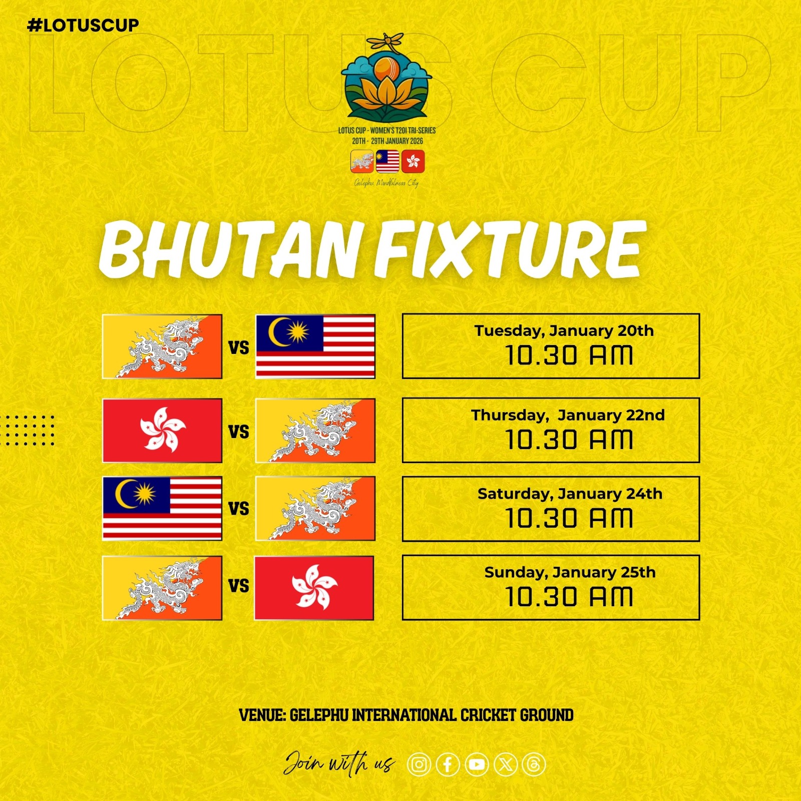 Lotus Cup 2026: Women’s T20I Tri-Series Fixtures Announced – Bhutan ...